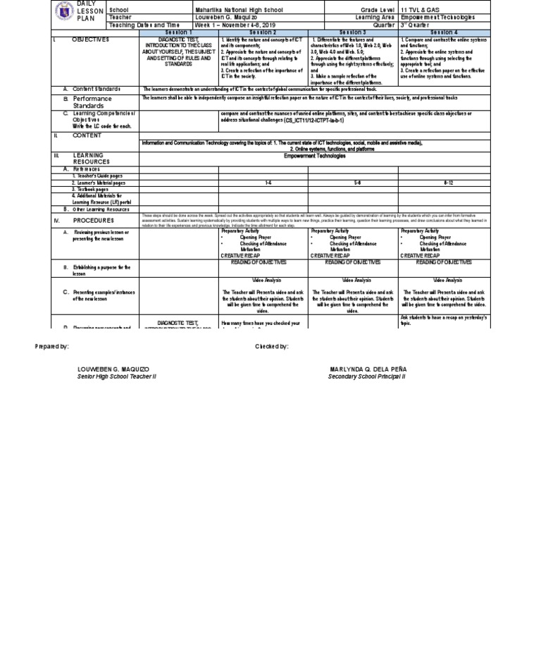 3rdQ Week 1 - November 4-8, 2019 | PDF | Educational Technology | Learning