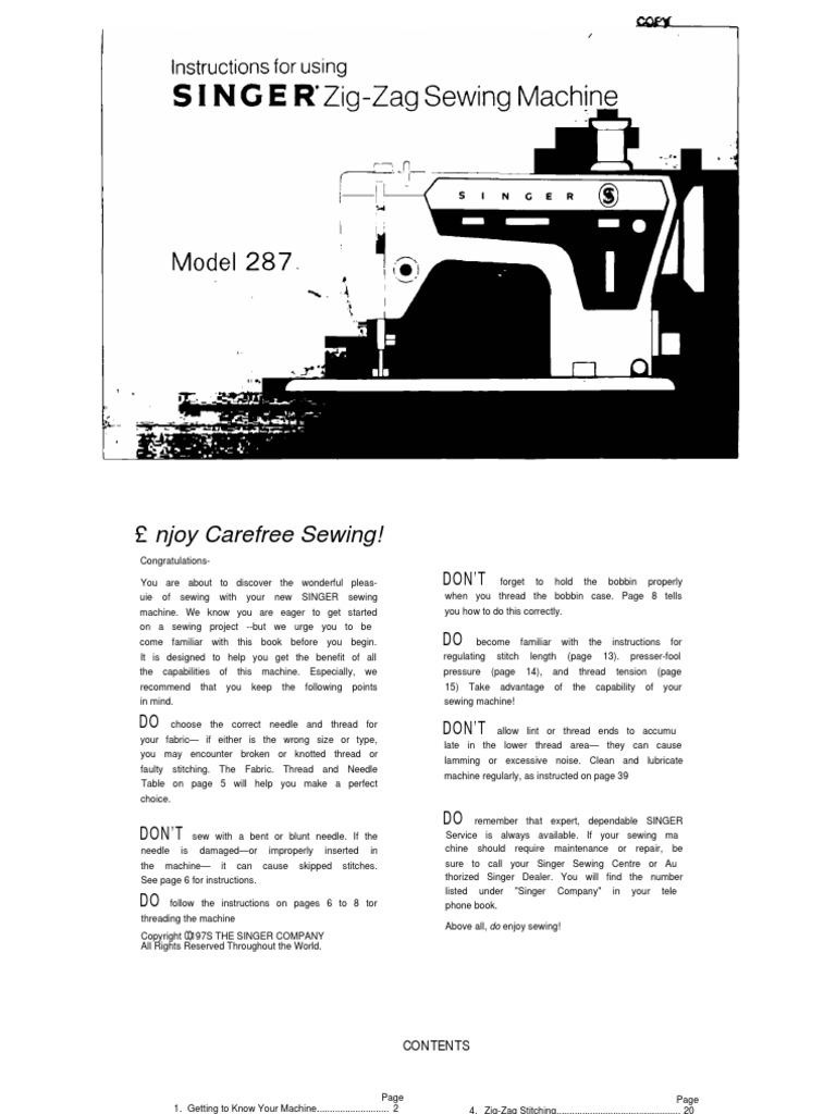 Manual Máquina de Coser Singer 287 PDF | PDF | Seam (Sewing) | Sewing ...