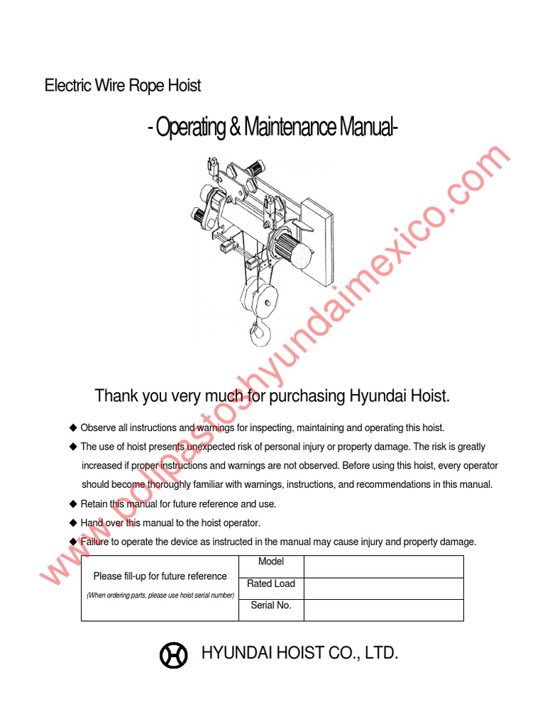 Electric Wire Rope Hoist Manual | PDF | Electrical Wiring | Equipment