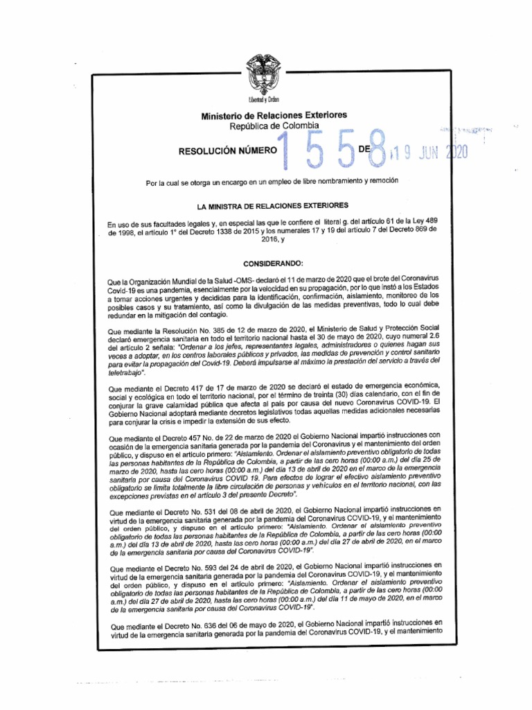 Resolucion 1558 Del 19-Jun-20 Encargo LNyR Claudia Galvis Farfan | PDF