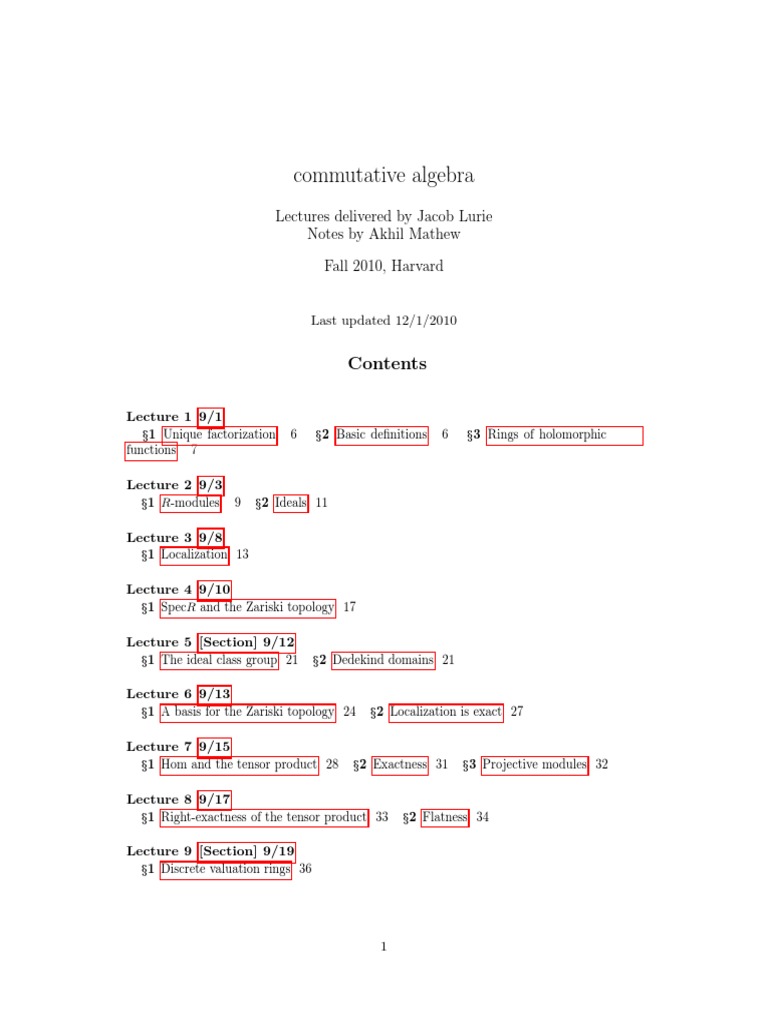 Commutative Algebra | PDF | Ring (Mathematics) | Module (Mathematics)