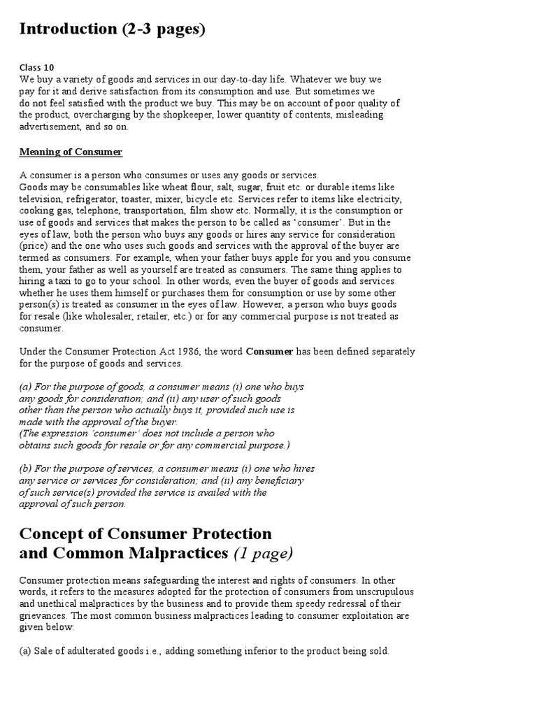 Introduction (2-3 Pages) : Meaning of Consumer | PDF | Consumer ...