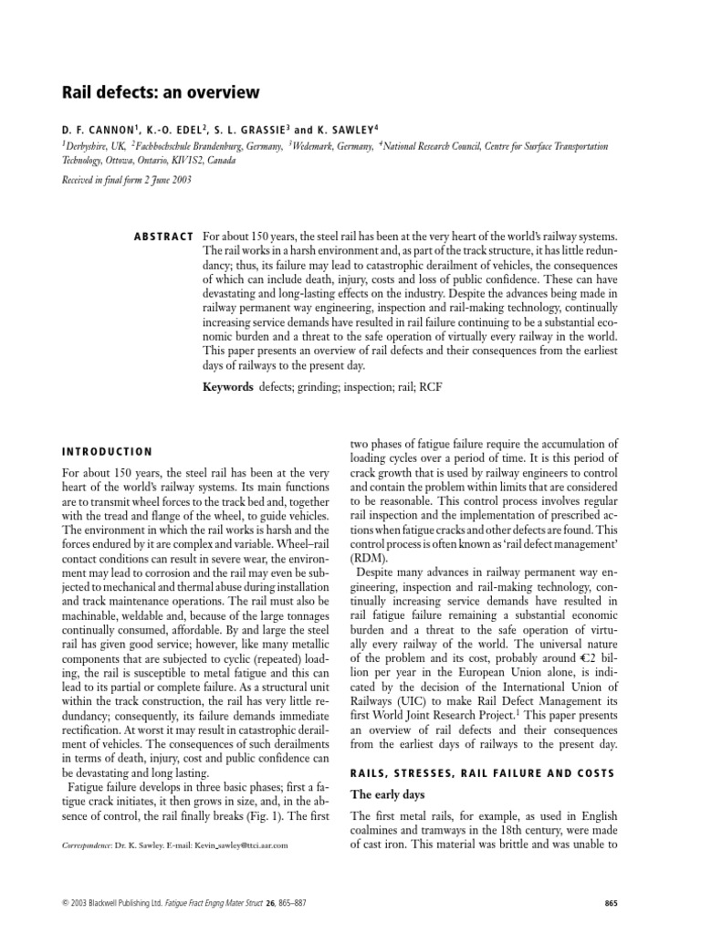 Rail Defects: An Overview: D.F.Cannon, K - O. E D E L, S.L.Grassie Andk ...
