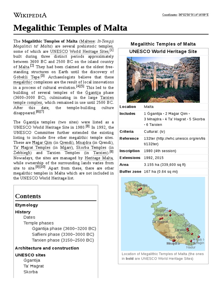 Megalithic Temples of Malta: Megalitiċi Ta' Malta) Are Several ...