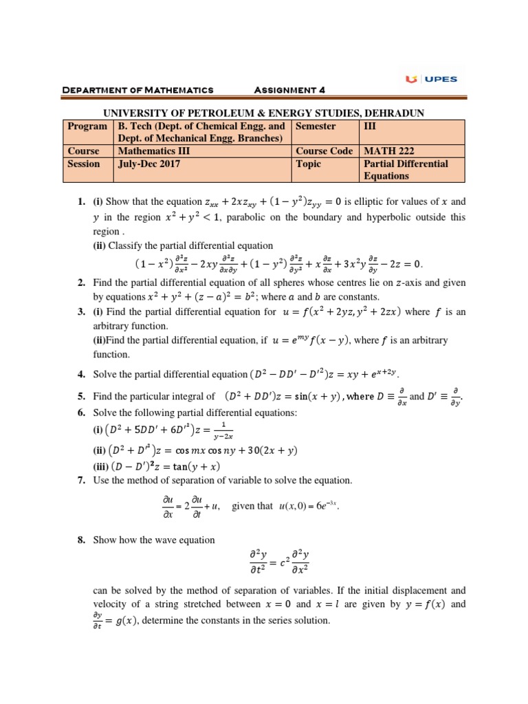 Assignment 4 MATH 222 | PDF | Partial Differential Equation | Wave Equation
