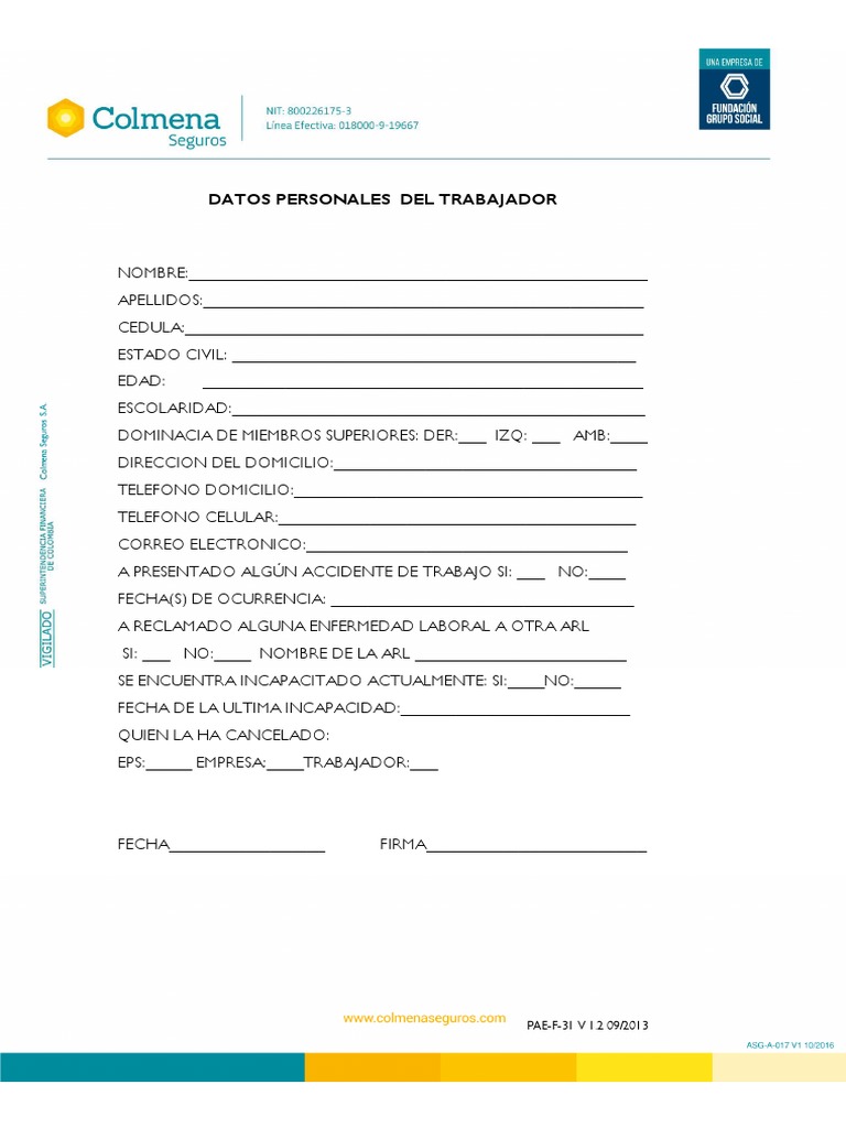 Actualización Datos Personales Del Trabajador e Historia Laboral | PDF ...