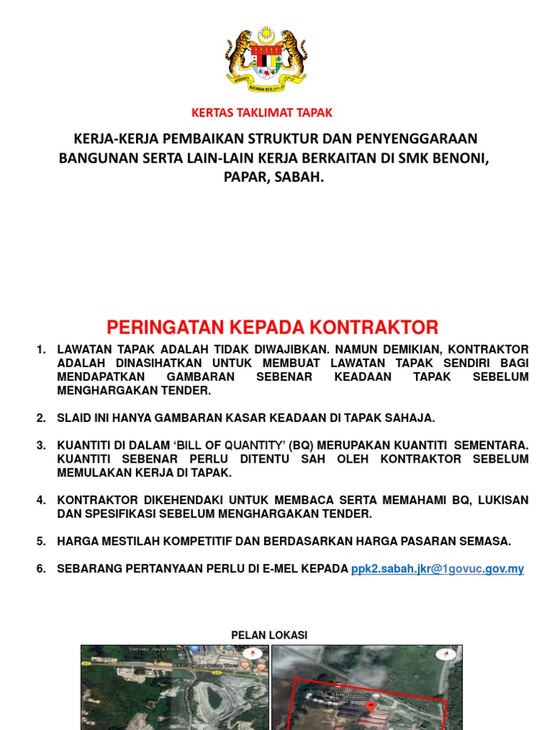 Kertas Taklimat Tapak SMK Benoni (A, M, E) PDF | PDF