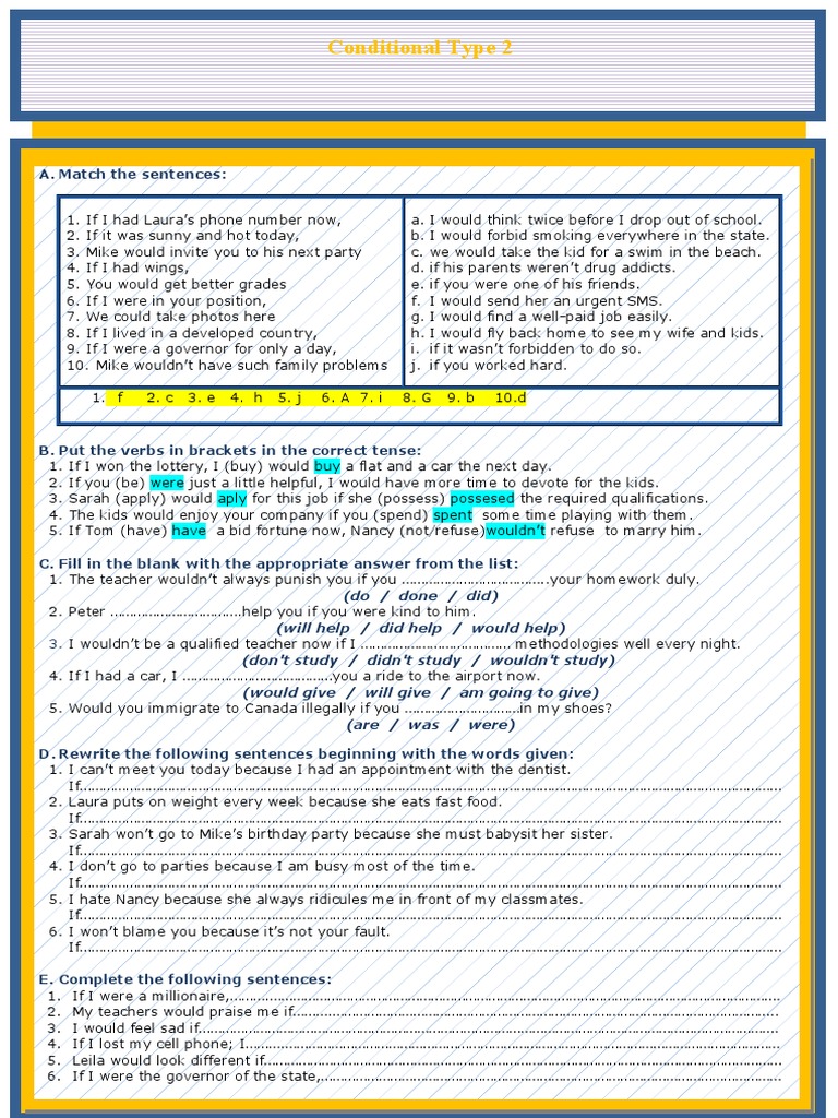 Conditional Type 2: A. Match The Sentences | PDF | Language Mechanics | Grammar