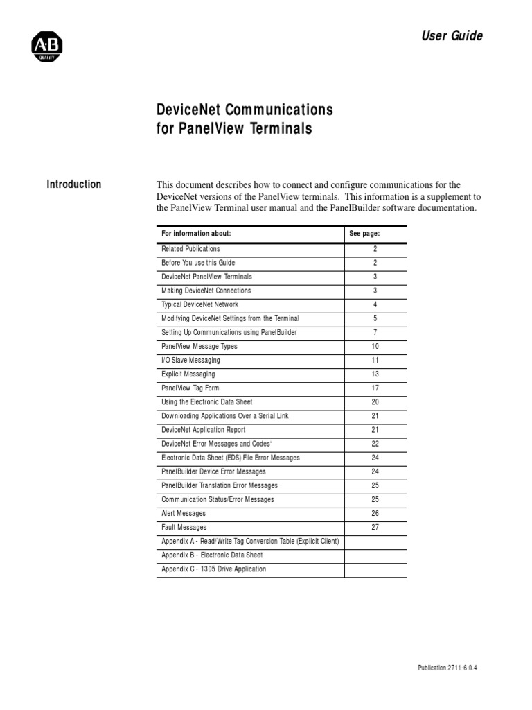User Guide: DeviceNet Communications for PanelView Terminals | PDF ...