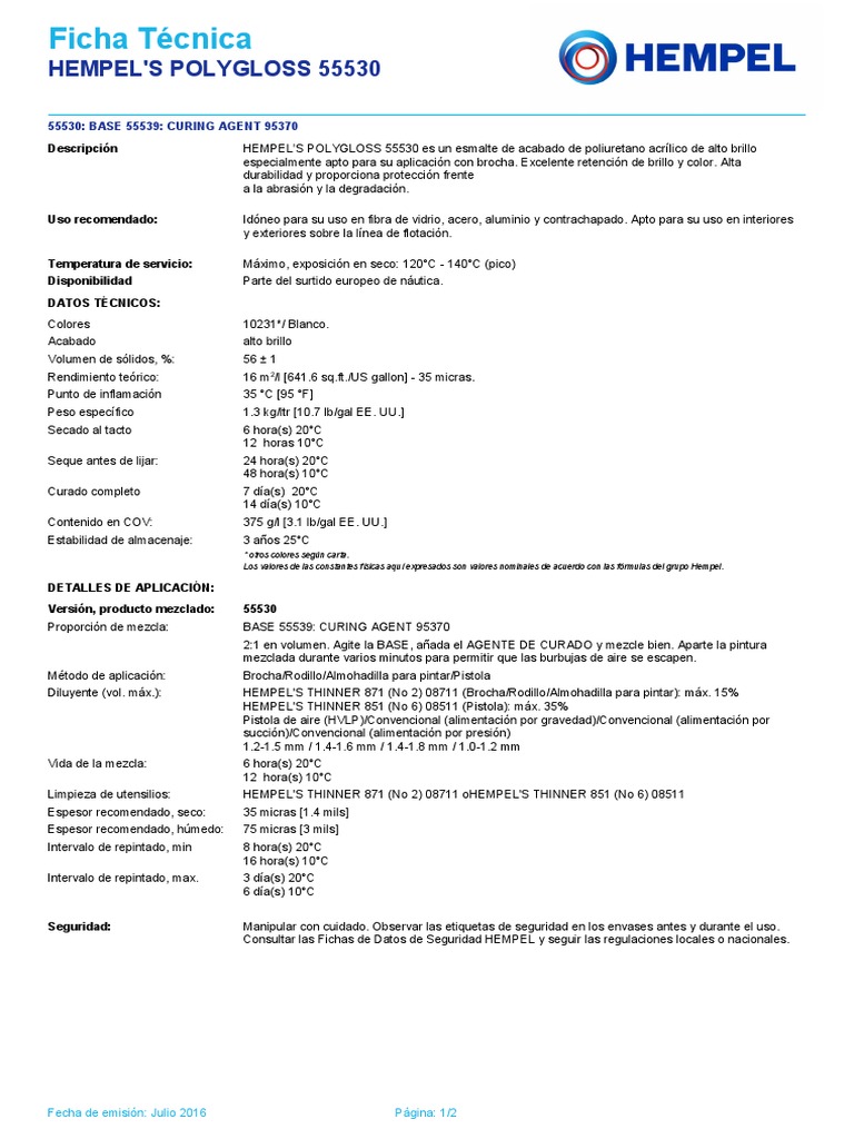 PDS Hempel's Polygloss 55530 es-ES | PDF | Pintar | Agua