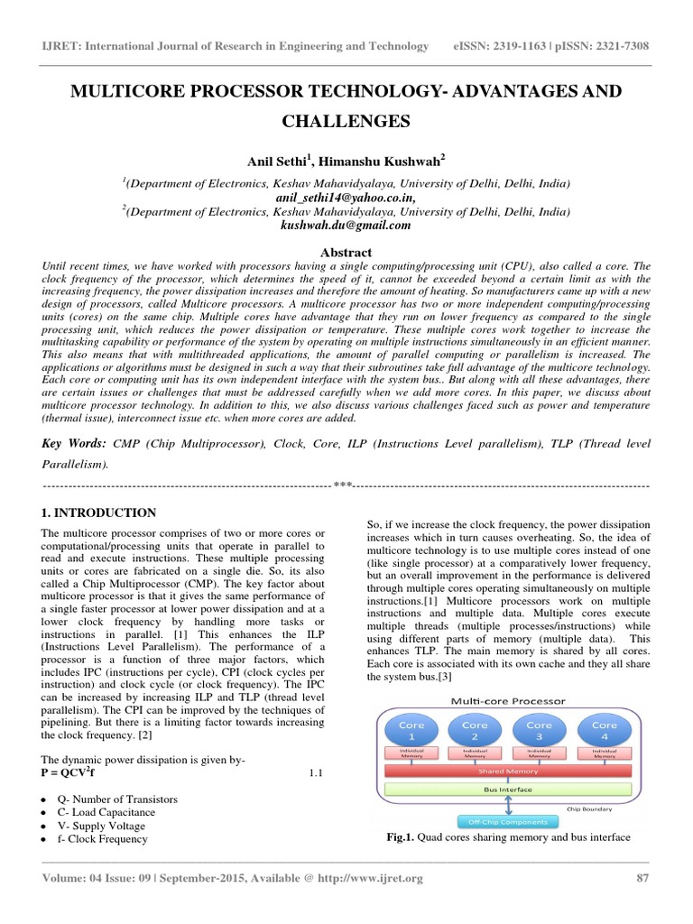 Multicore Processor Technology Advantages And Challenges Anil Sethi Himanshu Kushwah Pdf