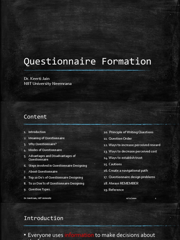 Lecture 8 RM (Questionnaire Formation) | PDF | Questionnaire | Survey Methodology