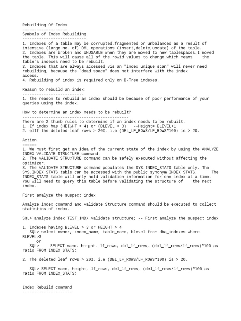 Index Rebuilding | PDF | Database Index | Software Engineering