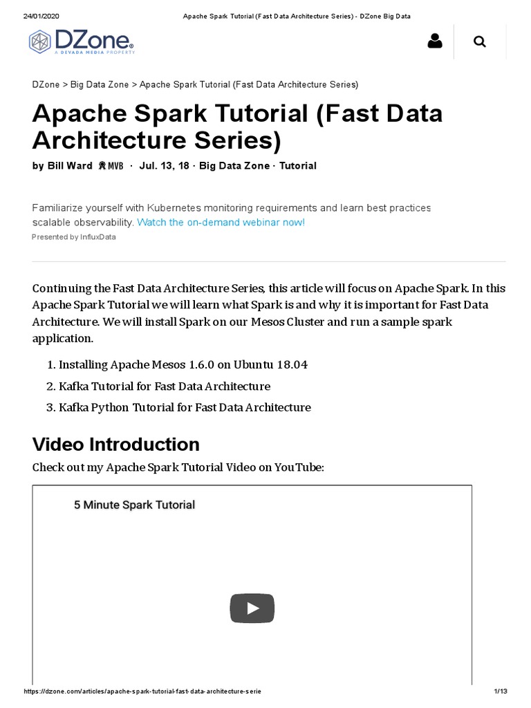 Apache Spark Tutorial (Fast Data Architecture Series) - DZone Big Data | PDF | Apache Spark ...