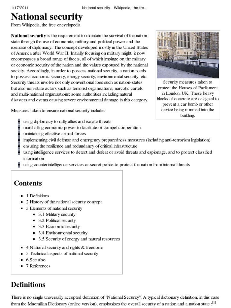 National Security - Wikipedia, The Free Encyclopedia | PDF | National ...