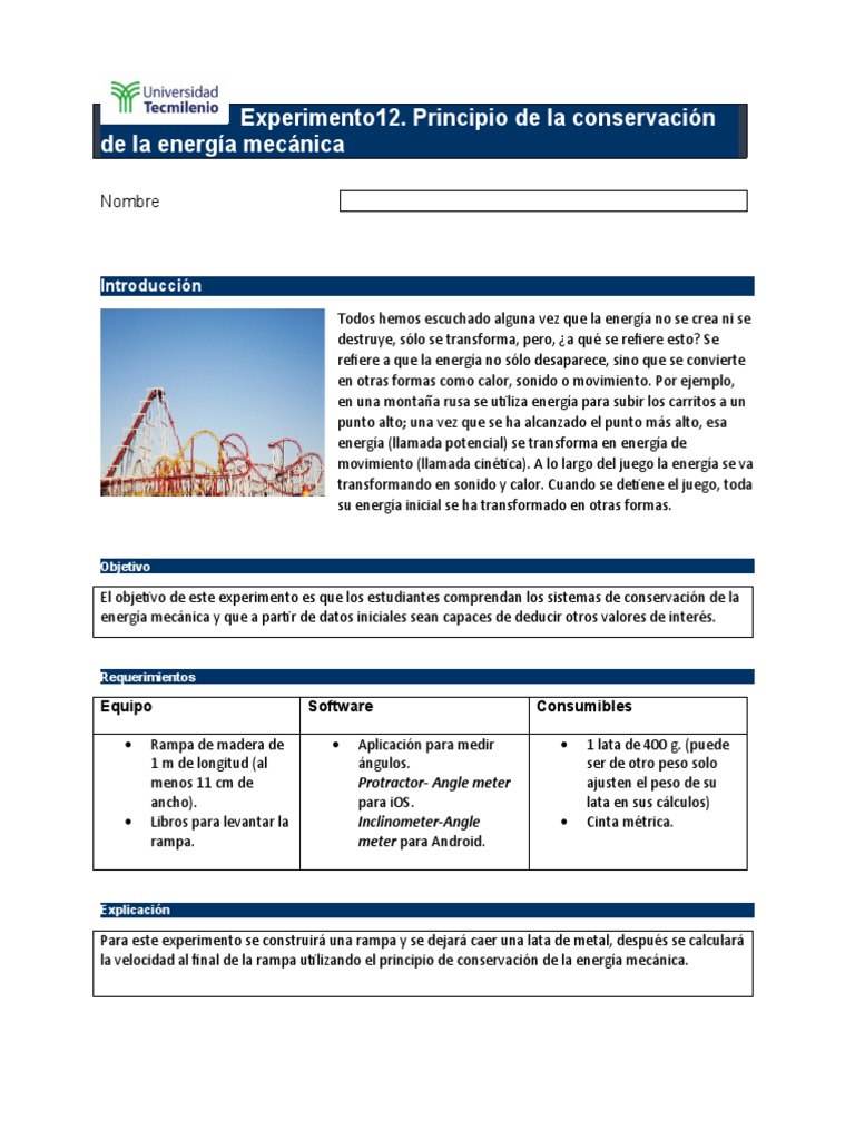 Experimento 12 | PDF | Energía cinética | Fricción