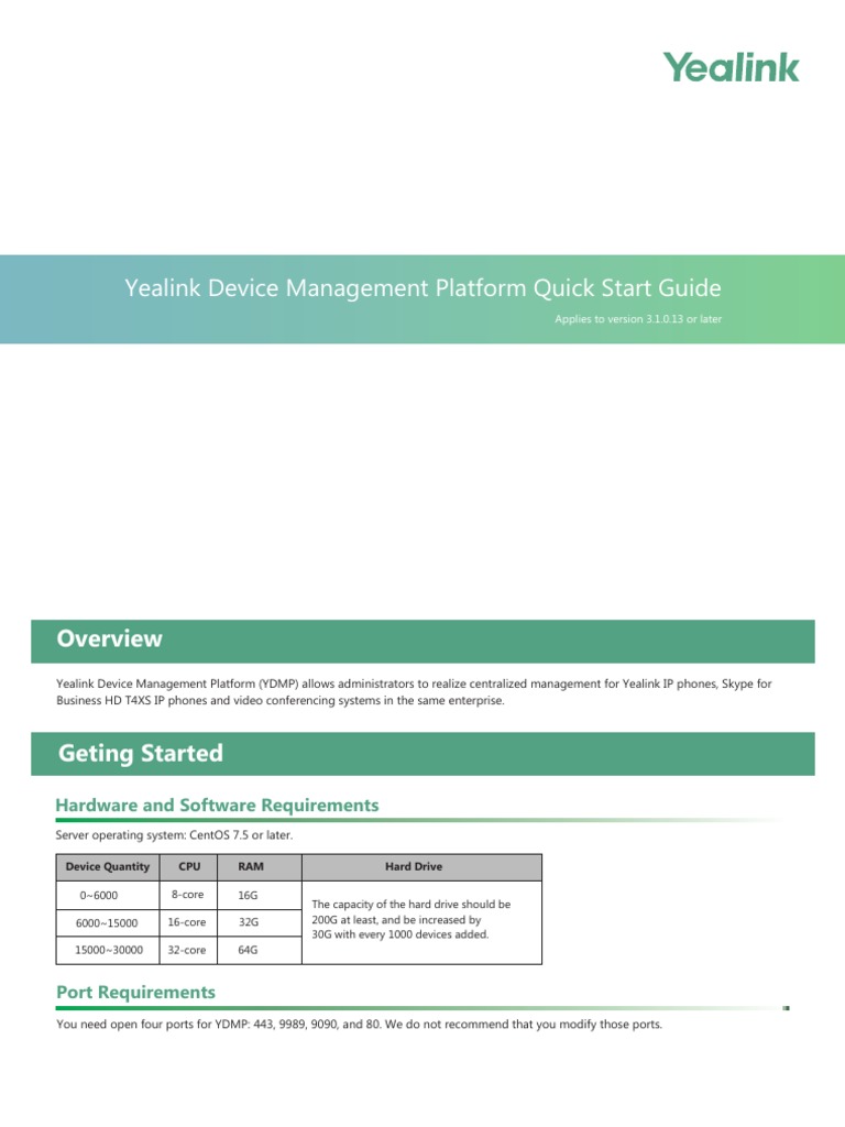 Yealink Device Management Platform Quick Start Guide: Applies To ...