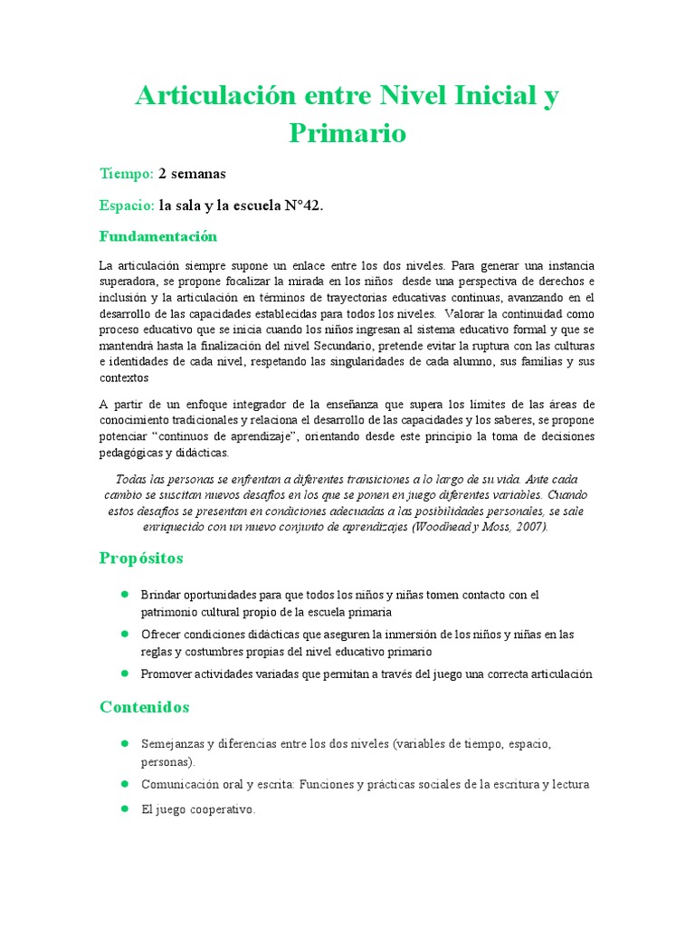 Articulacion Entre Nivel Inicial y Primaria | PDF | Educación primaria ...