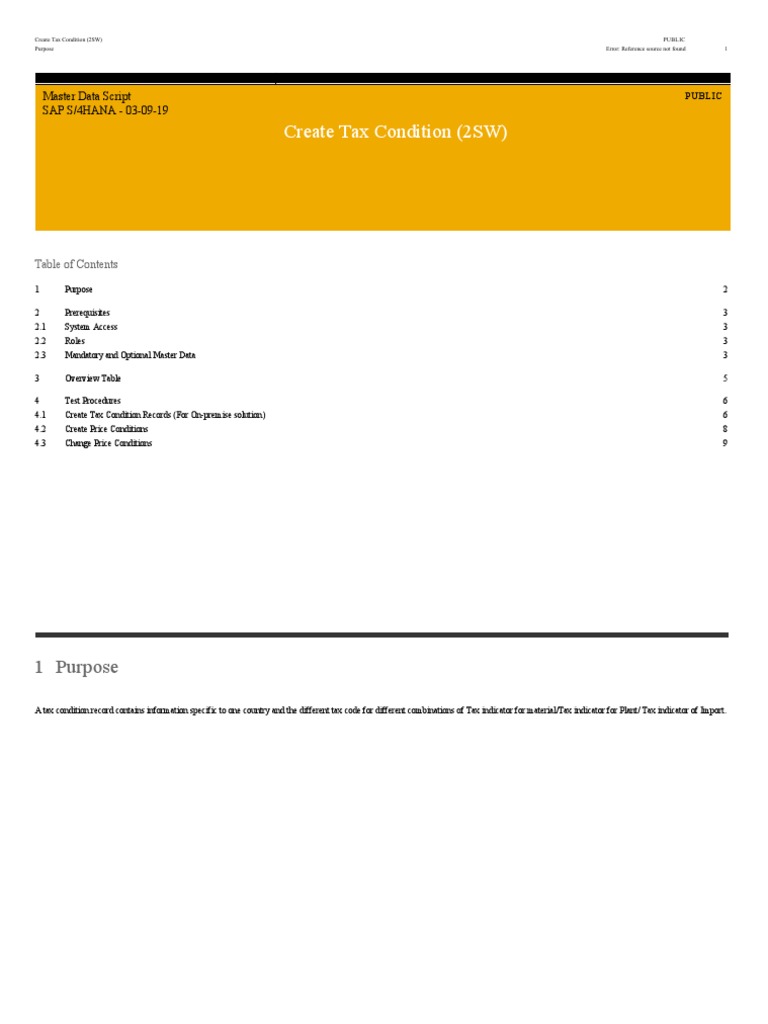 Create Tax Condition (2SW) : Master Data Script SAP S/4HANA - 03-09-19 | PDF | Sap Se | Subroutine