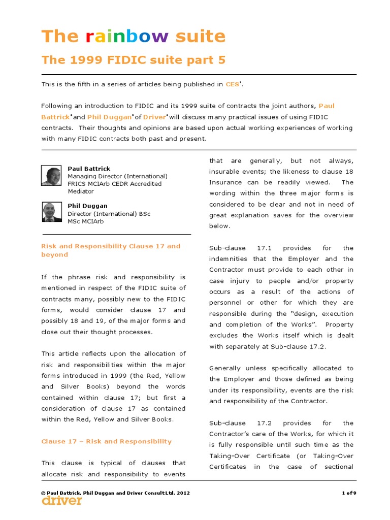 FIDIC Rainbow Suite pt5 PDF | PDF | Indemnity | Employment