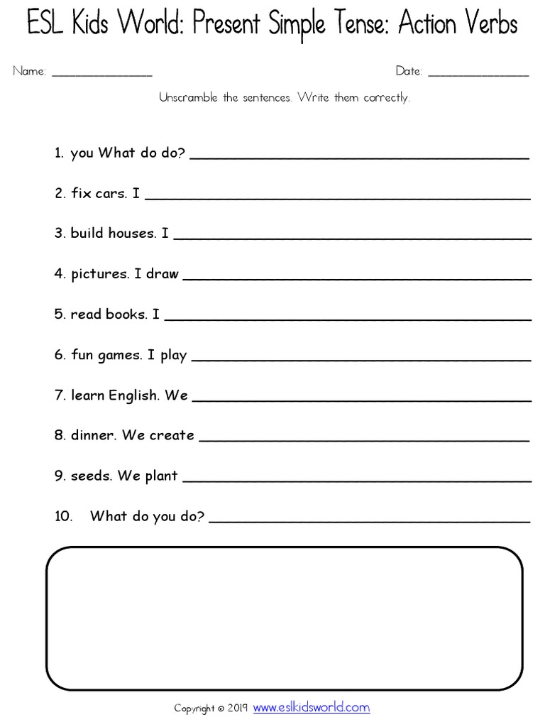 Present Simple Action Verb Sentence Scramble | PDF