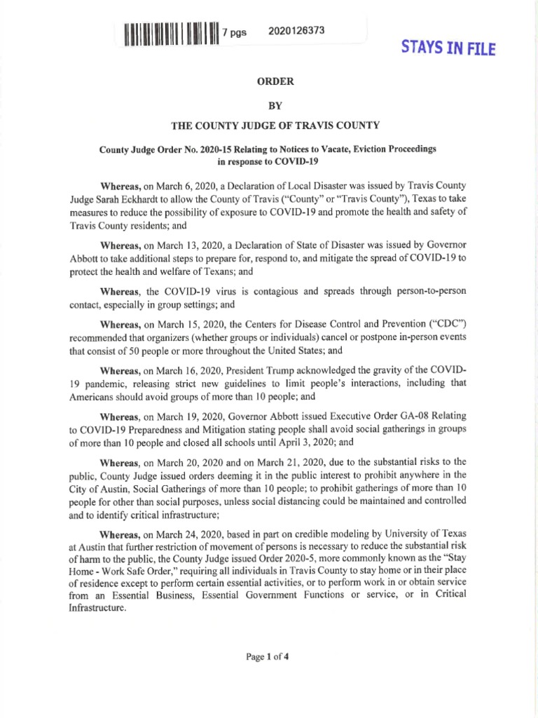 Judges Order Notice to Vacate Eviction