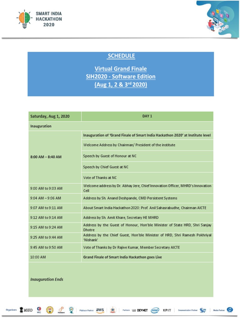 Tentative Schedule For SIH SW Virtual Hackathon | PDF | Politics Of India | Government Of India