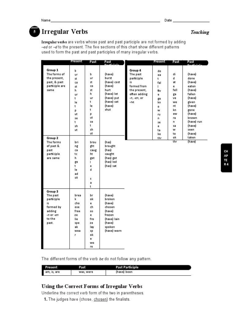 Irregular Verbs - Homework | PDF | Grammar | Syntax