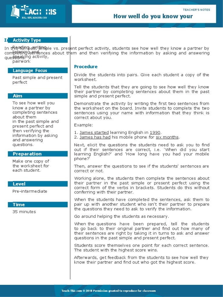 How Well Do You Know Your Partner?: Activity Type | PDF | Question ...