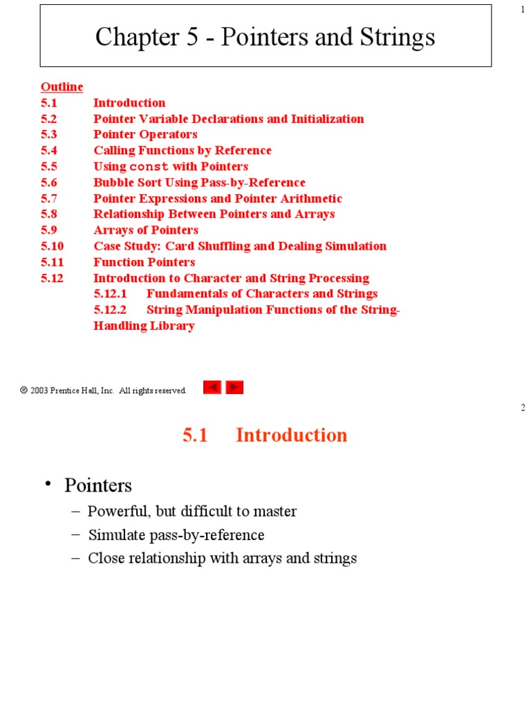 Chapter 5 - Pointers and Strings: 2003 Prentice Hall, Inc. All Rights ...