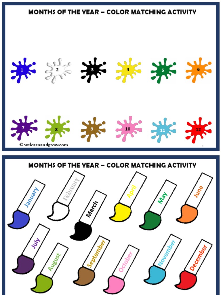 Months of The Year - Color Matching Activity | PDF