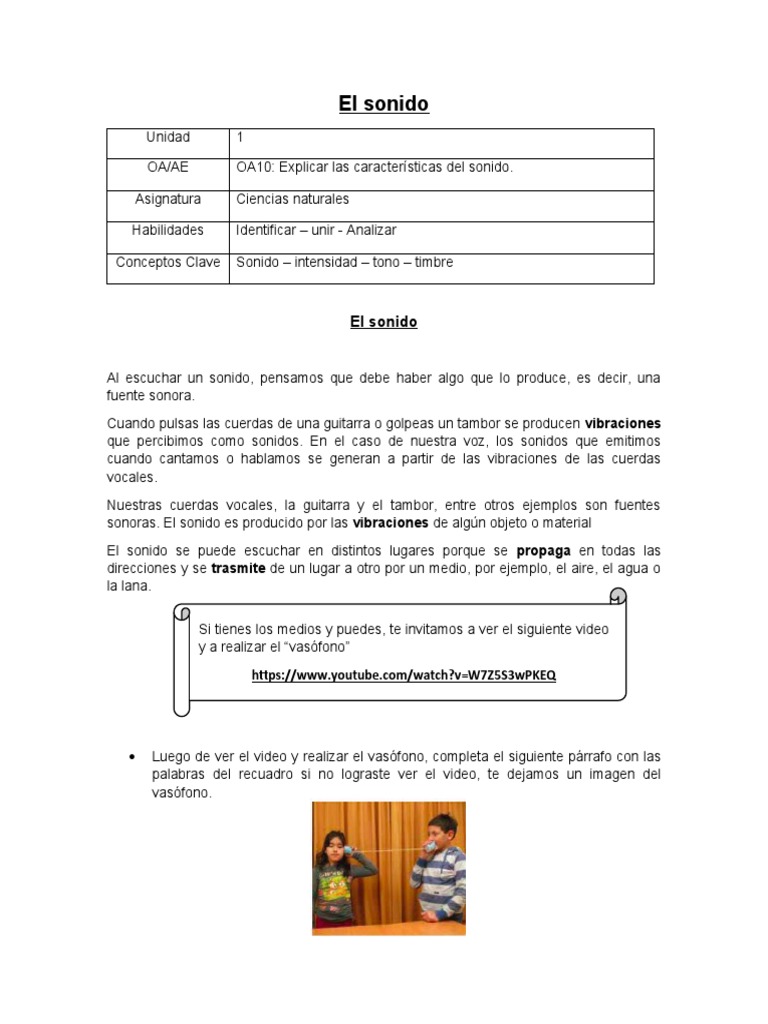 3ro - Ciencias - Guia3 El Sonido | PDF | Acústica | Sonido