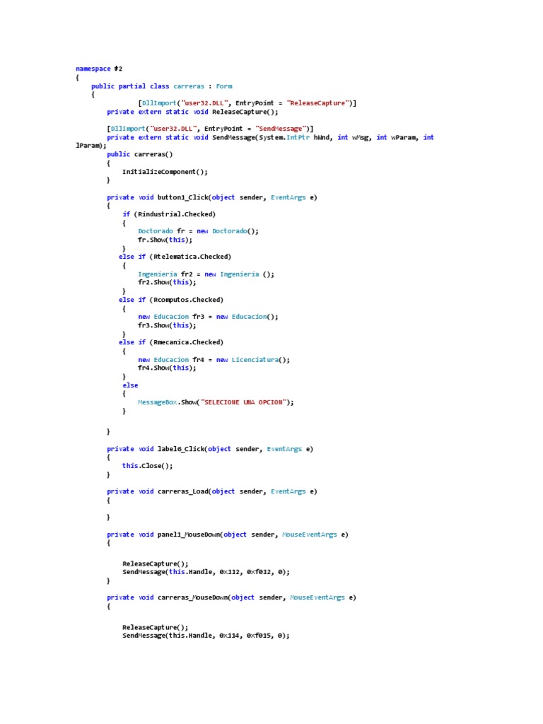 Carreras Form Dllimport: "User32.Dll" "Releasecapture" | PDF | Computer ...