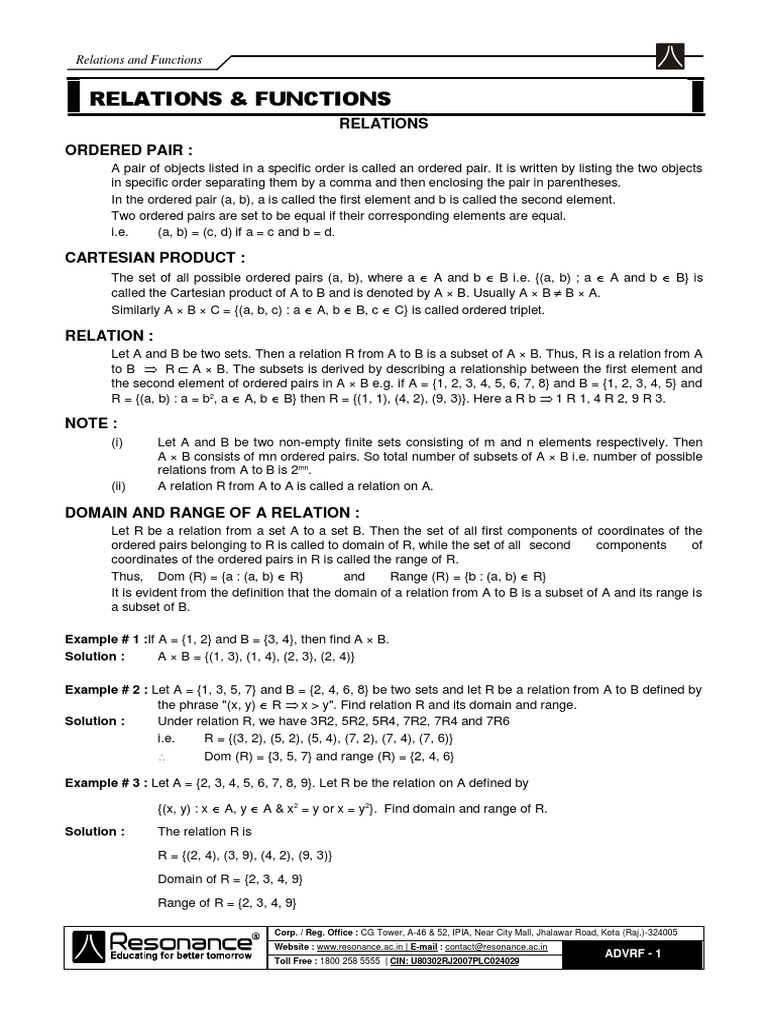 Resonance Relation Function and ITF | PDF | Function (Mathematics) | Set (Mathematics)