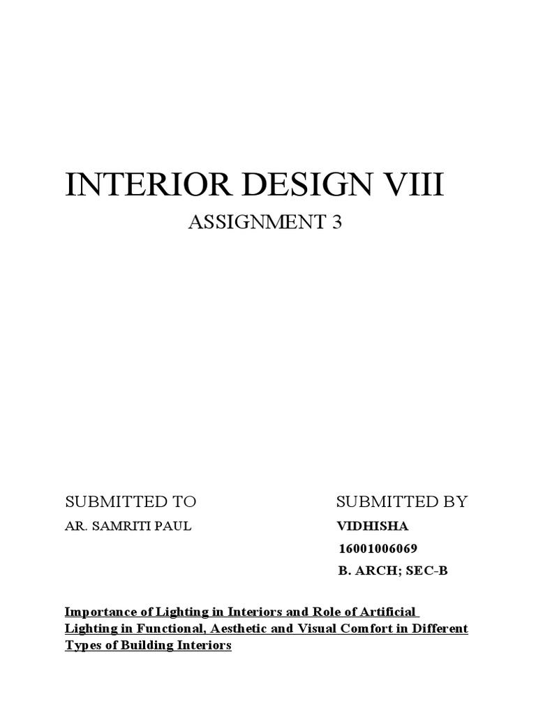 Interior Design Viii: Assignment 3 | PDF | Lighting | Interior Design