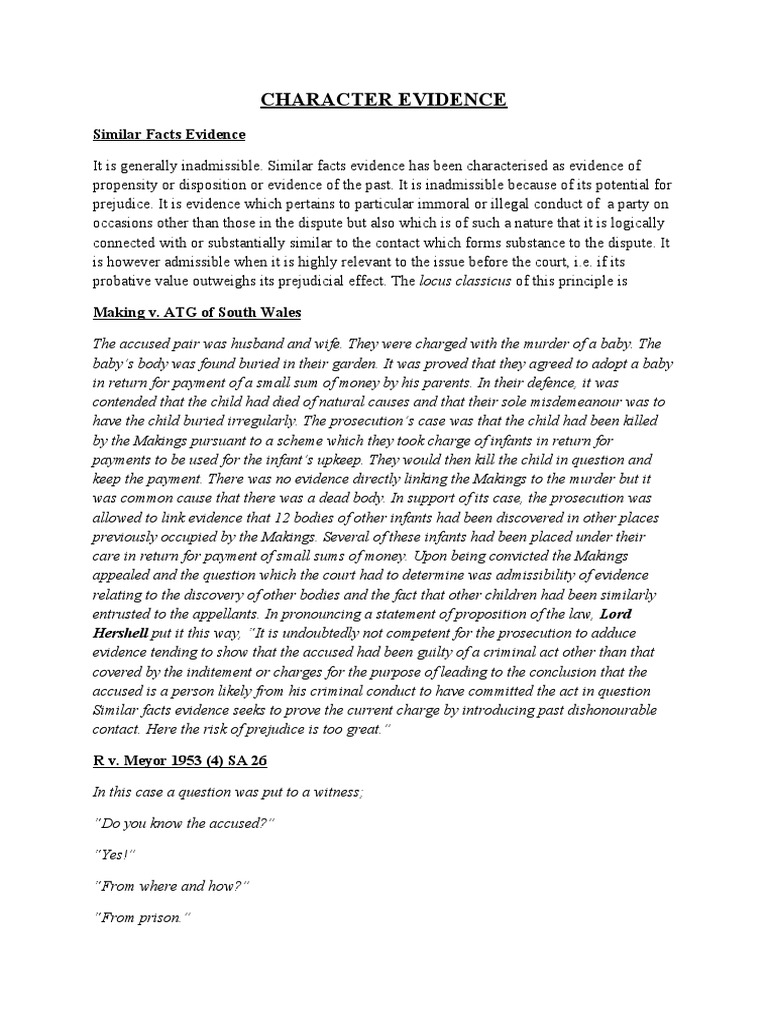 Character Evidence | PDF | Relevance (Law) | Common Law