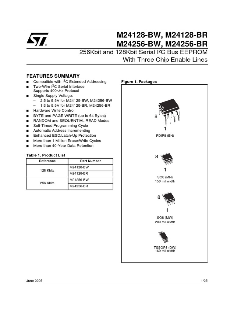 M24128-BW, M24128-BR M24256-BW, M24256-BR: 256kbit and 128kbit Serial I C Bus EEPROM With Three ...