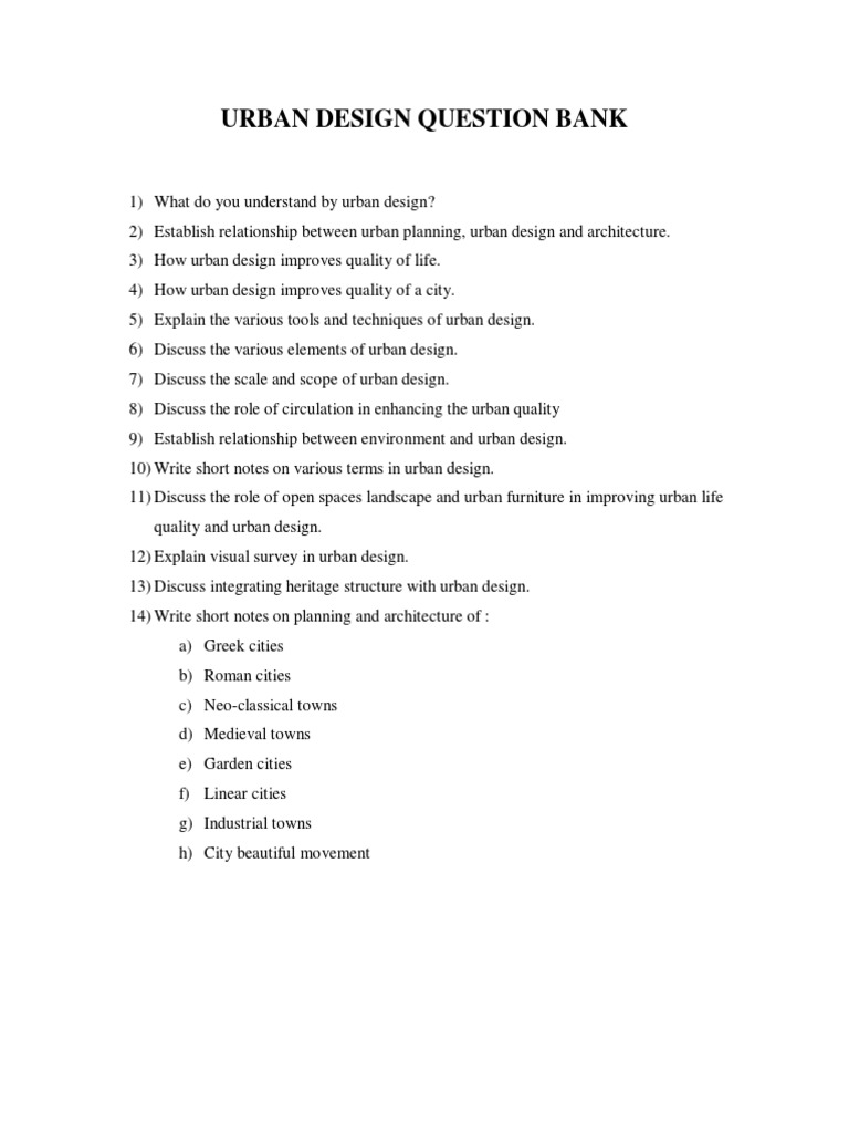 Urban Design Question Bank | PDF