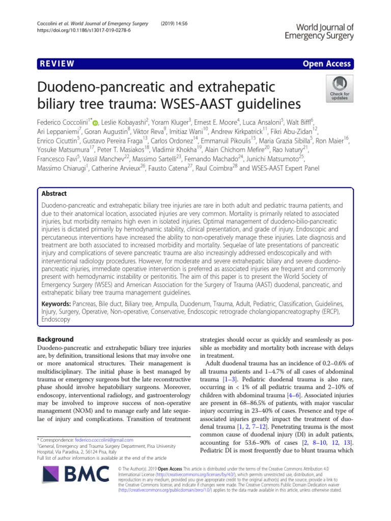 Duodeno-Pancreatic and Extrahepatic Biliary Tree Trauma - WSES-AAST ...