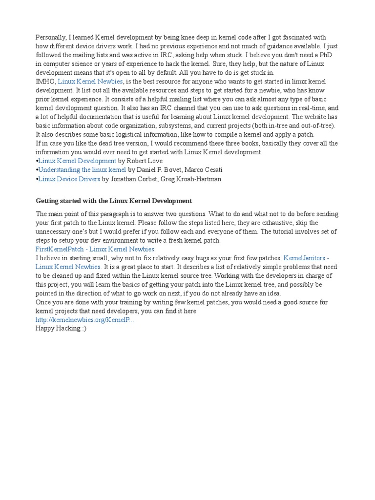 Getting Started with Linux Kernel Development - Resources for Beginners in 40 Characters | PDF ...
