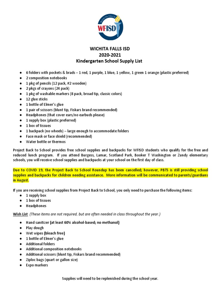 Fwisd School Supply List 24-25 San Antonio Fwisd School Supply List 24 ...