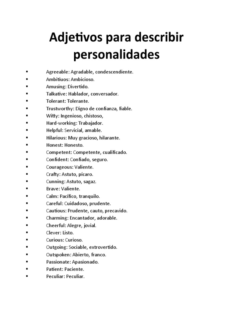 Adjetivos para Describir Personalidades | PDF