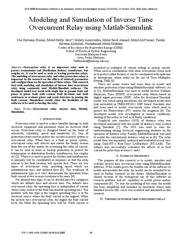Modeling and Simulation of Inverse Time Overcurrent Relay | PDF | Relay ...