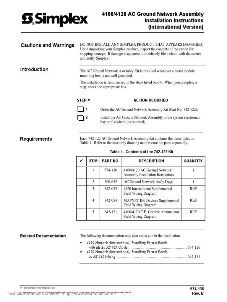 Cautions and Warnings: 4100/4120 AC Ground Network Assembly ...