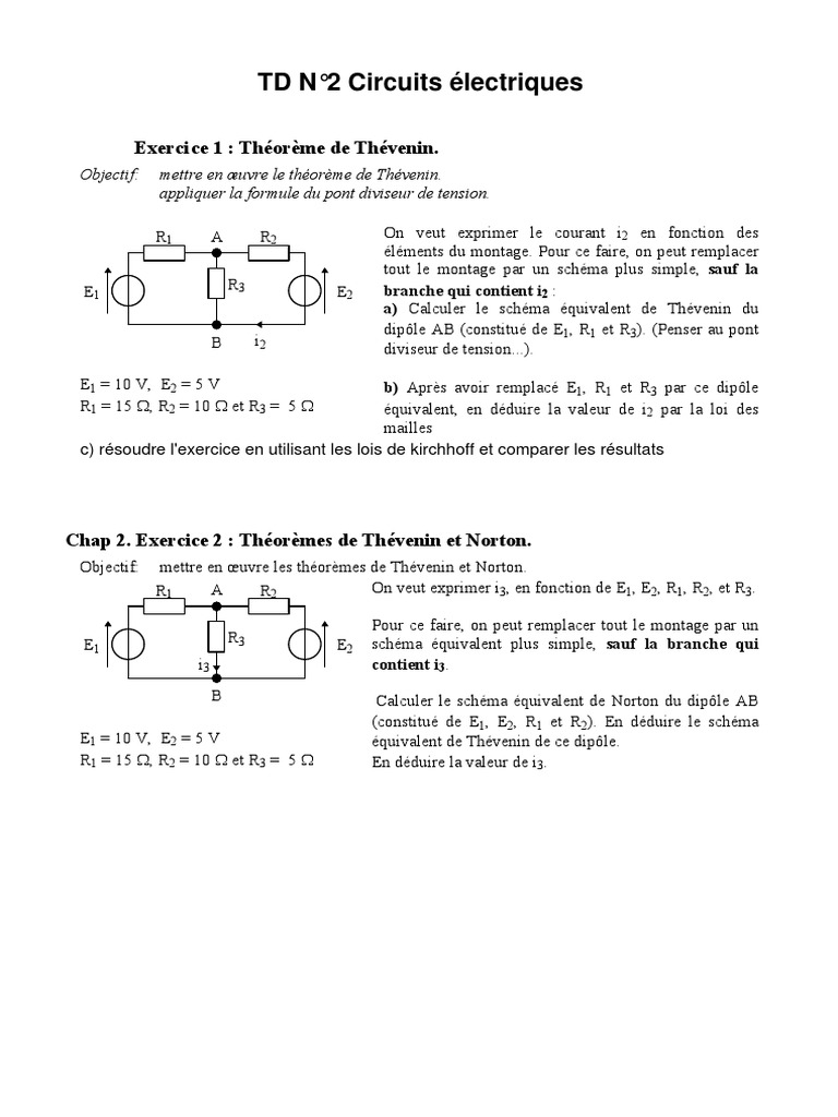 td2 Thévenin Norton Superposistion Circuits Électriques Régime Continu | PDF | Tension ...