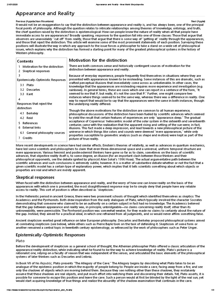 Understanding Appearance vs. Reality | PDF | Skepticism | Reality