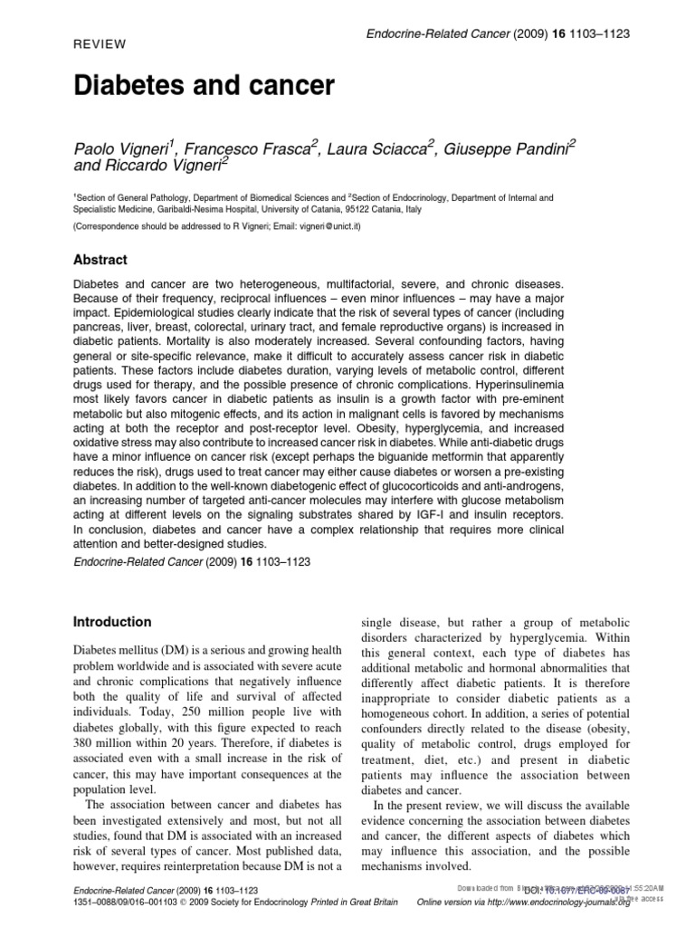 Diabetes and Cancer: Paolo Vigneri, Francesco Frasca, Laura Sciacca ...