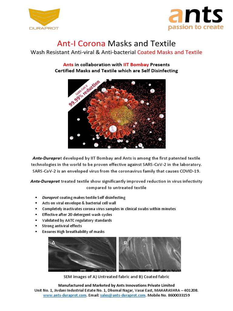 Ant-I Corona: Masks and Textile | PDF | Antiviral Drug | Antimicrobial