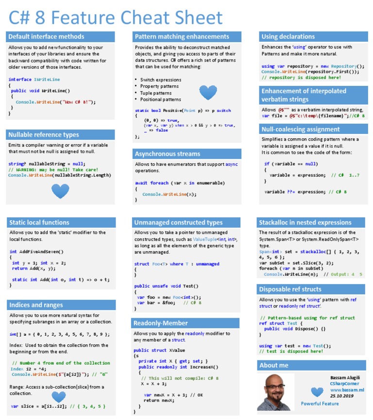 C 8 Feature Cheat Sheet Pattern Matching Enhancements Default Interface Methods Using