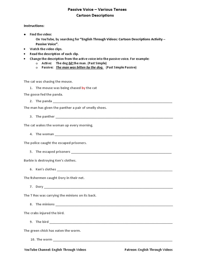 Passive Voice Mixed Tenses Cartoon Descriptions Fun Activities Games ...